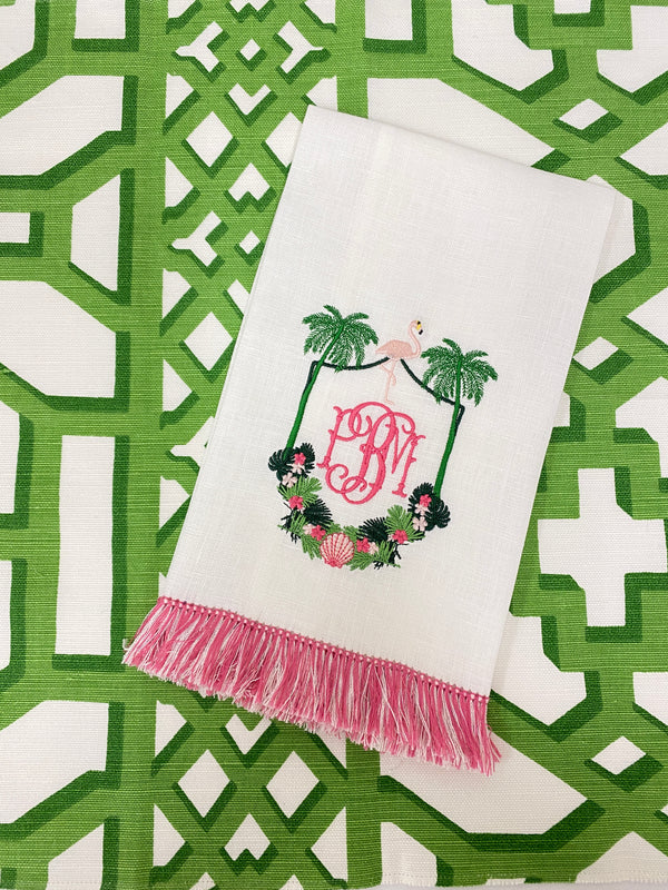 Palm Beach Crest Embroidery Design - Garden Folly Fine Linens