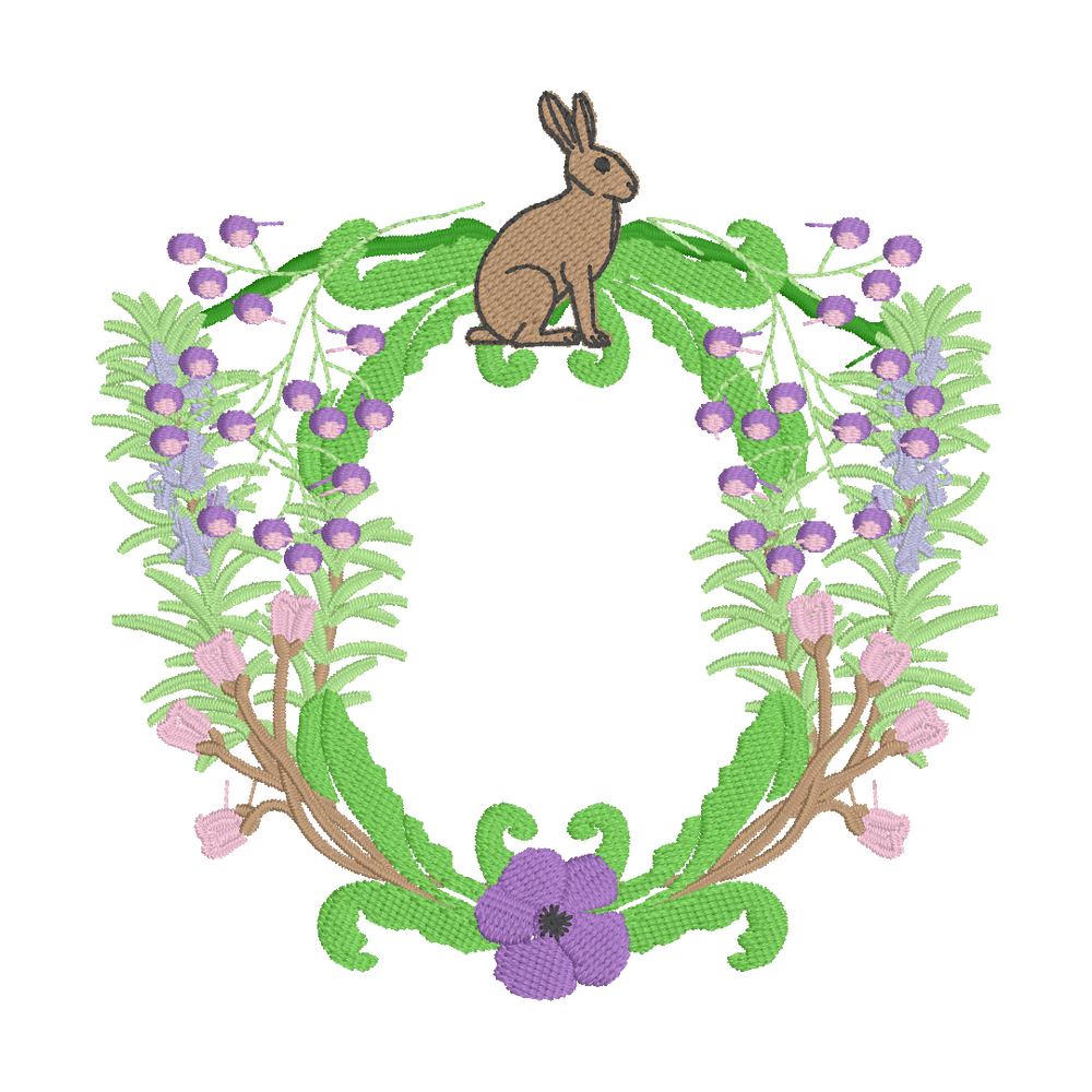 Spring Bunny Crest Embroidery Design - Garden Folly Fine Linens